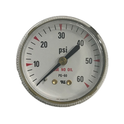 Dewar Gauge, 2" Dial, 0-60 PSI Back Mount 1/4" NPT Cleaned for Oxygen ...