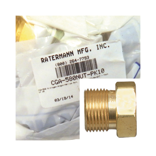 CGA-580 Nitrogen/Argon/Helium Nut, .960"-14NGO-RH-EXT - Pack of 10 ...